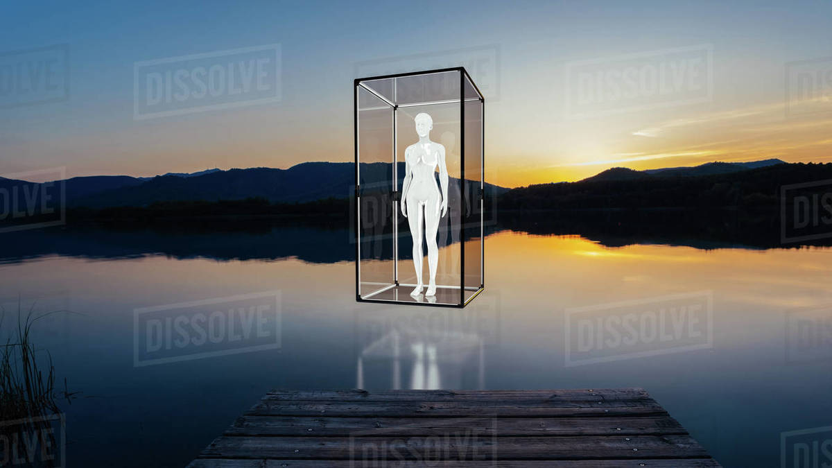 Human protected and isolated from the outside in a glass box. - Royalty ...