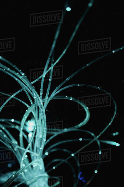 Closeup of abstract blue translucent thin wire with illumination inside ...