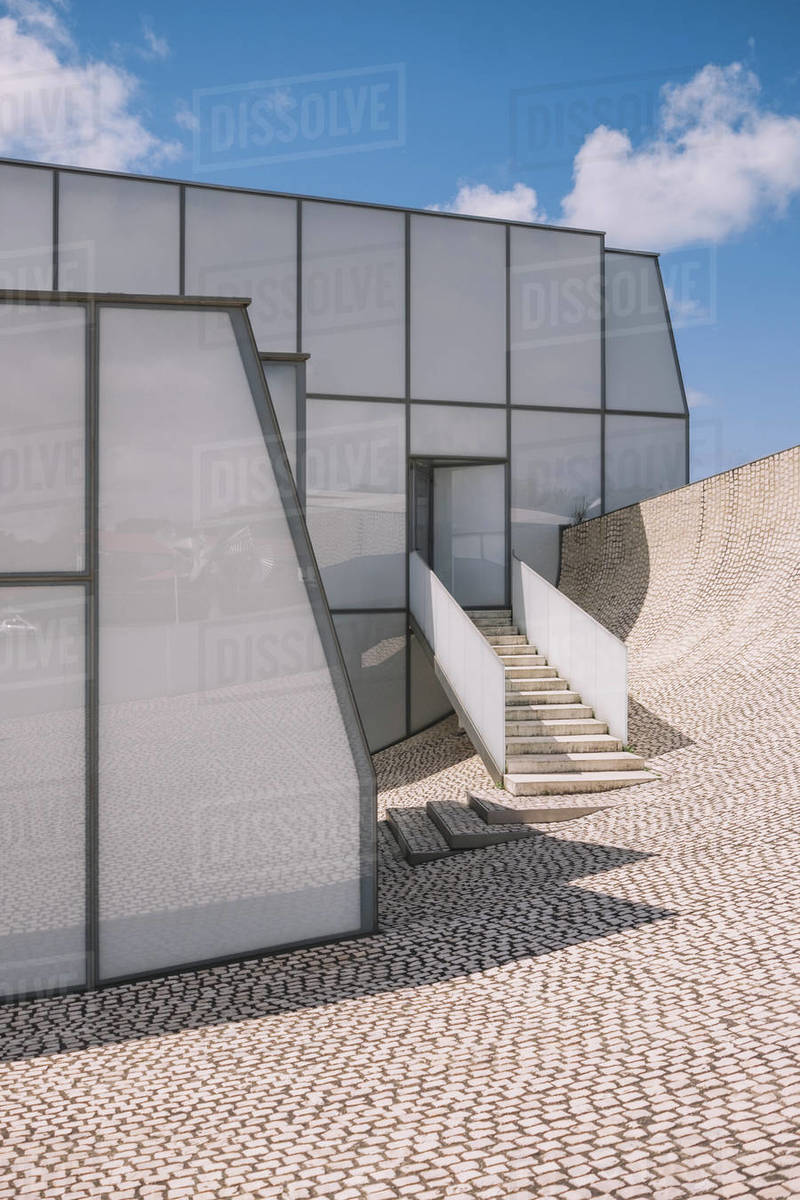 Square building without windows in modern style with staircase in ...