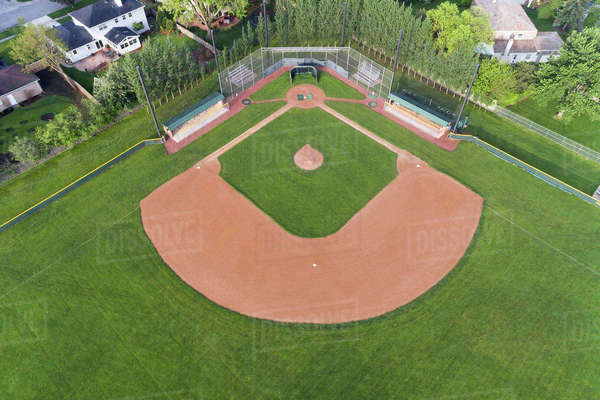 Aerial view of a Chicago suburban high school baseball field. - Royalty ...