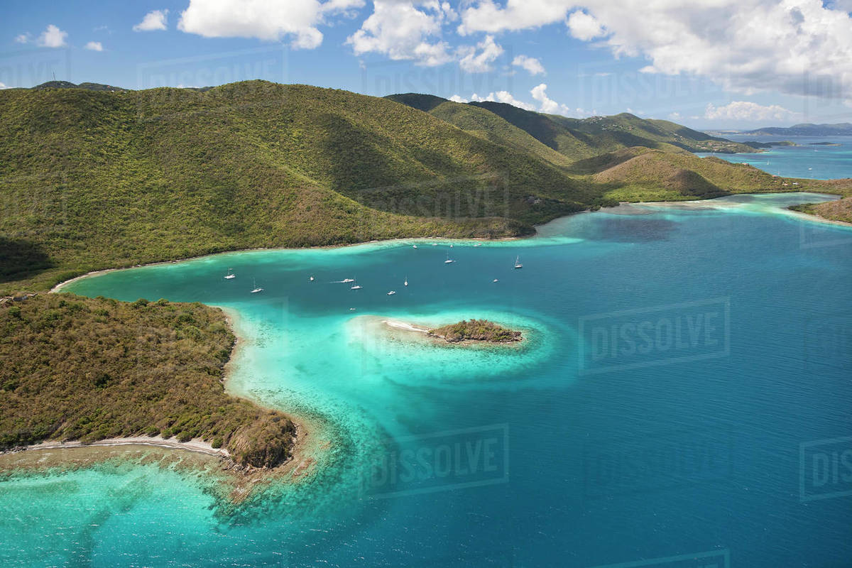 Aerial view of Waterlemon Cay with the North Shore of St. John in the ...