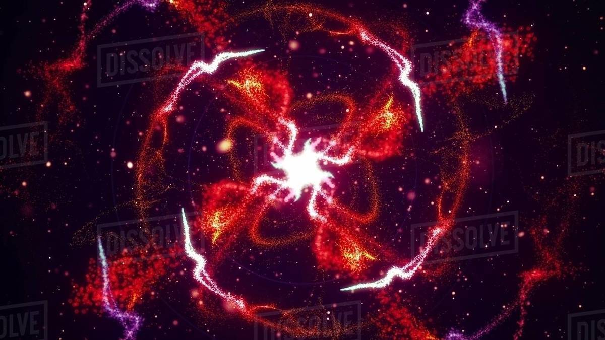 Vibrant fireworks light glowing patterns flow in waves and circle ...