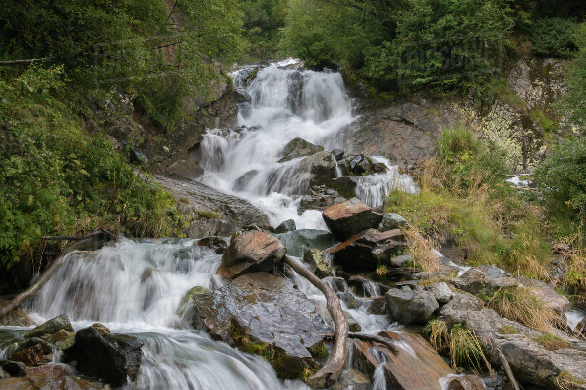 Closeup view waterfall scenes in mountains, national park Caucasus ...