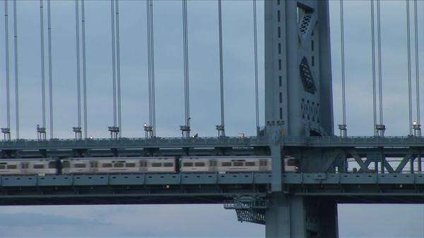 View of patco train crossing Ben Franklin Bridge in Philadelphia ...