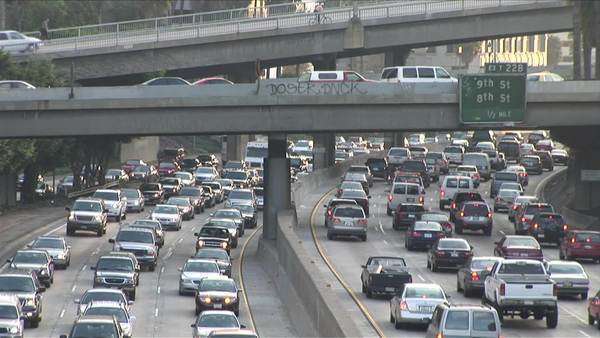 View of heavy traffic on Freeway in Los Angeles, United States - Stock ...
