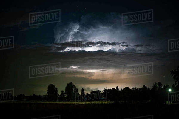 Landscape with Lightnings thunderstorm clouds and night - Royalty-free ...