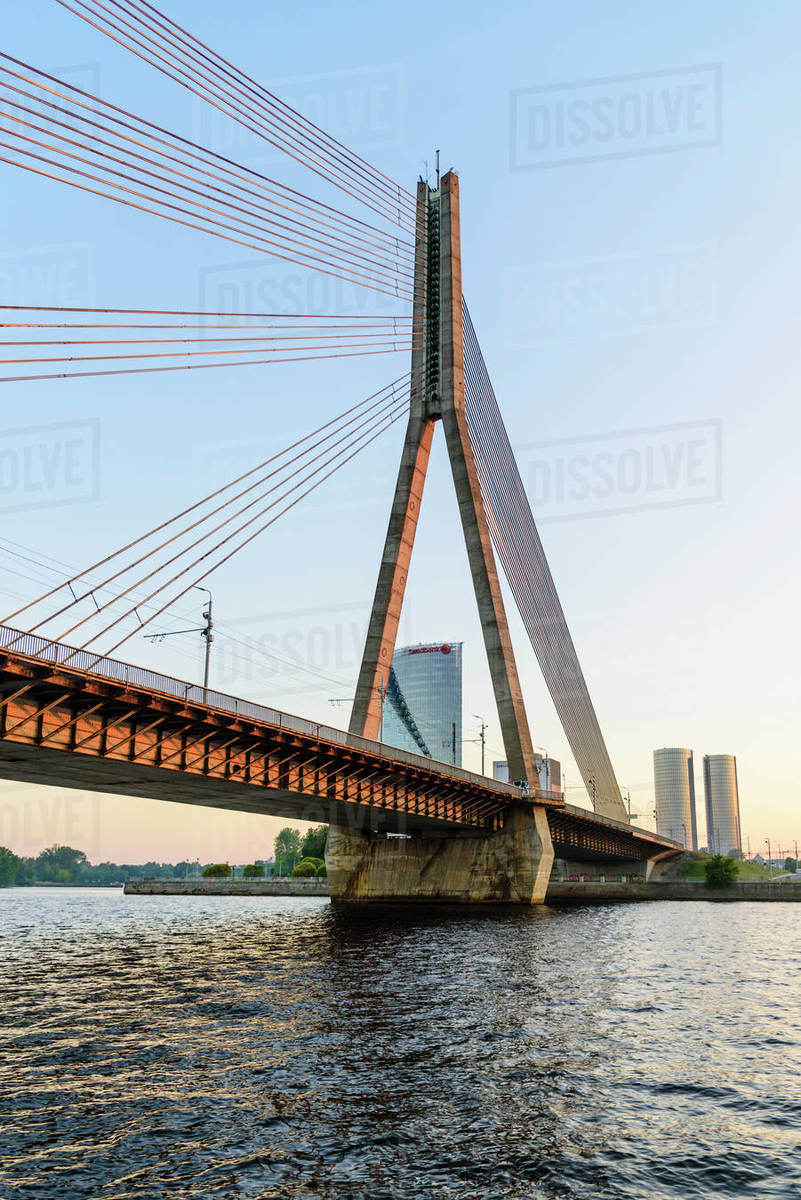 Vansu Bridge over the Daugava River , Riga, Latvia, Europe - Royalty ...