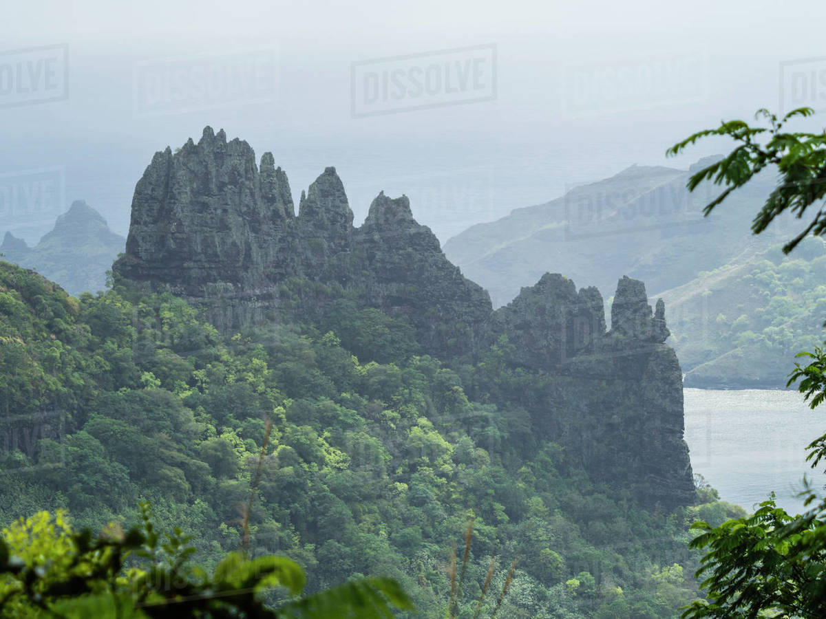 The rugged coastline of Nuku Hiva Island, Marquesas, French Polynesia ...