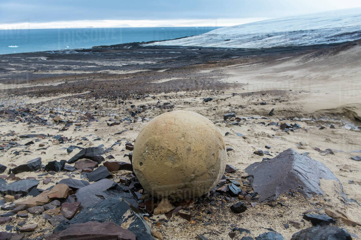 Giant stone sphere, Champ Island, Franz Josef Land archipelago ...