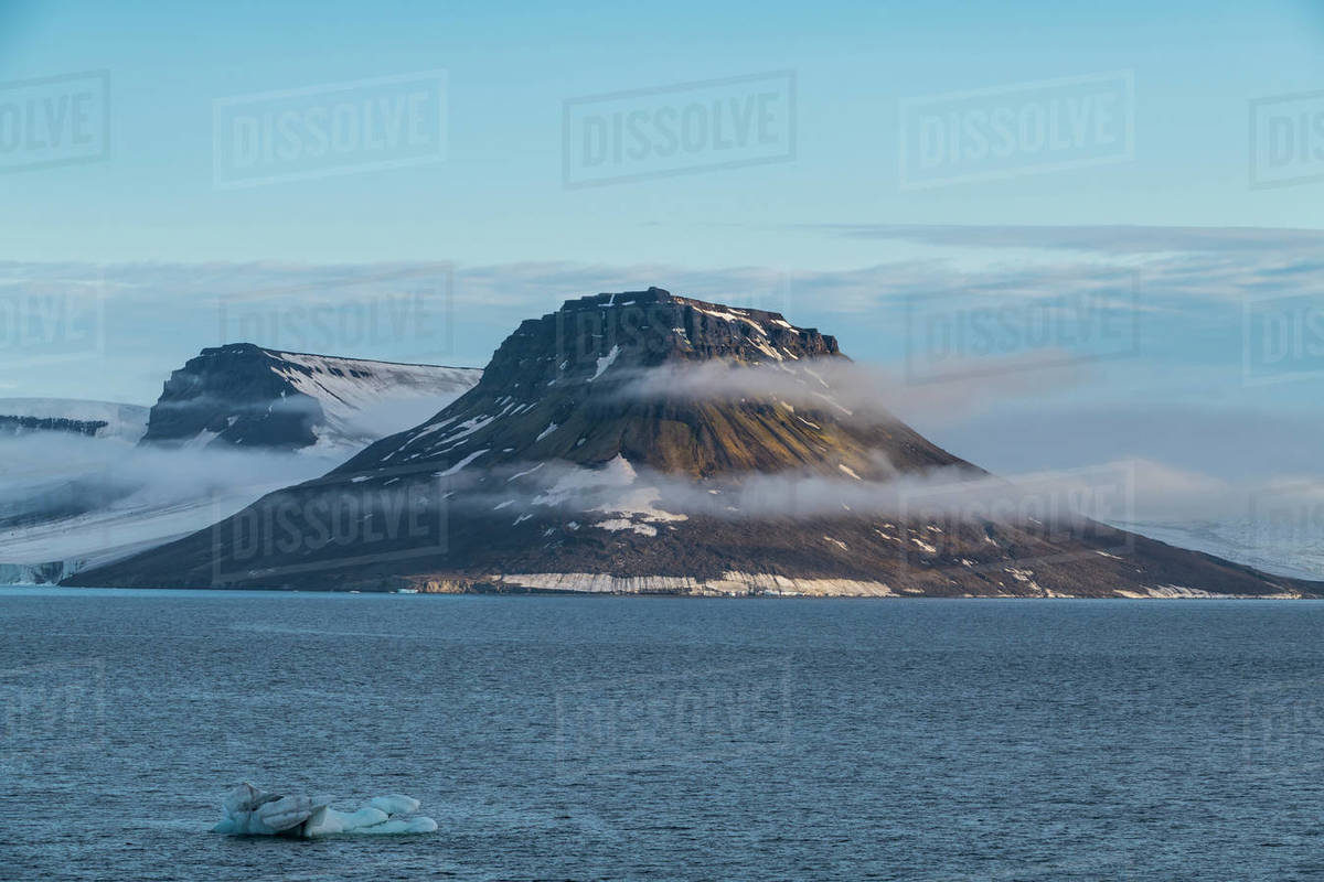 Flat table mountains covered with ice, Franz Josef Land archipelago ...