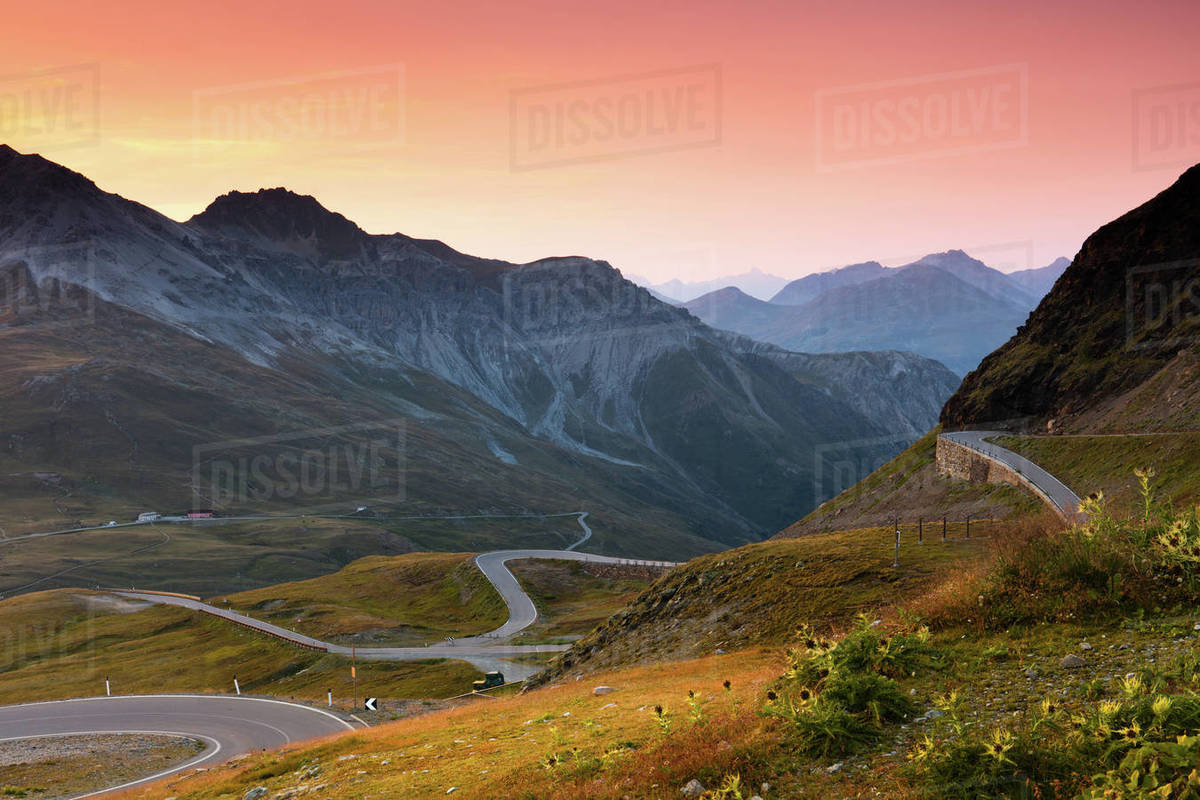 Sunset at the top of the Stelvio Pass (Passo dello Stelvio), Eastern ...