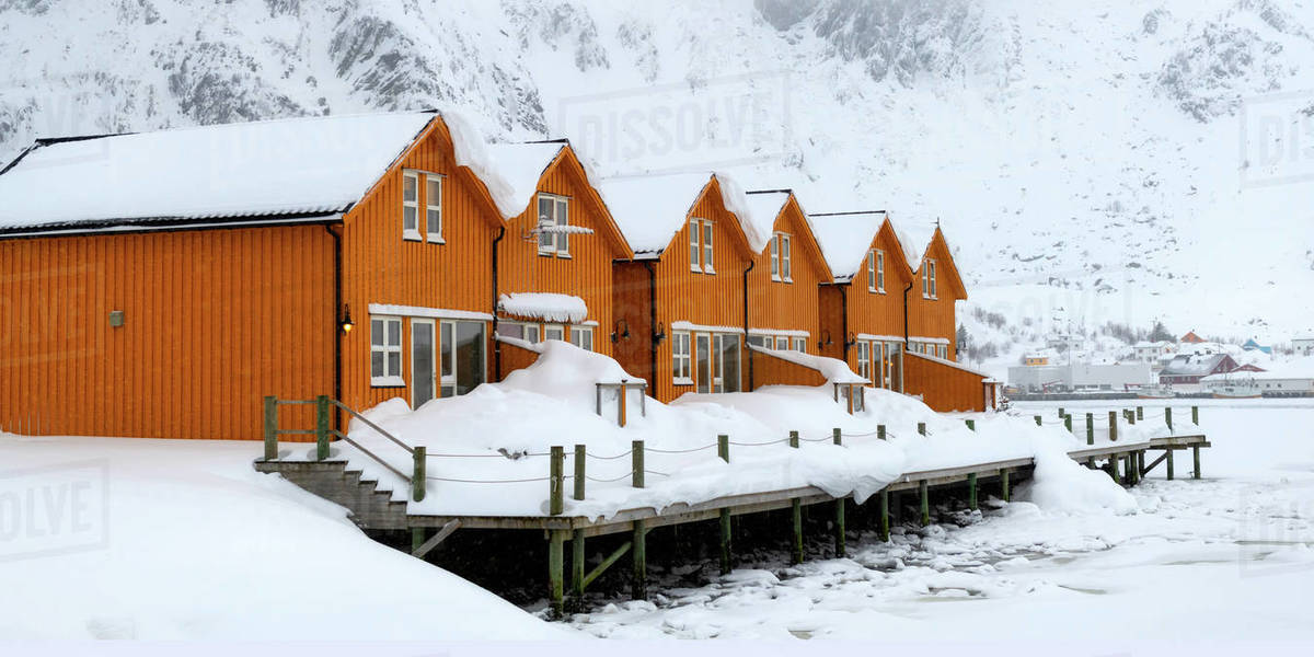 Rorbuer huts, rorbu, Ballstad, Lofoten Islands, Nordland, Norway ...