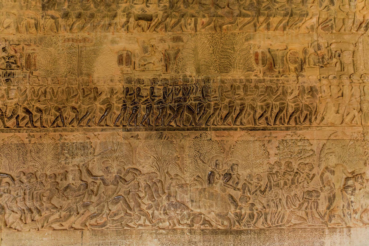 Hand-carved stone walls at Angkor Wat temples, Angkor, UNESCO World ...