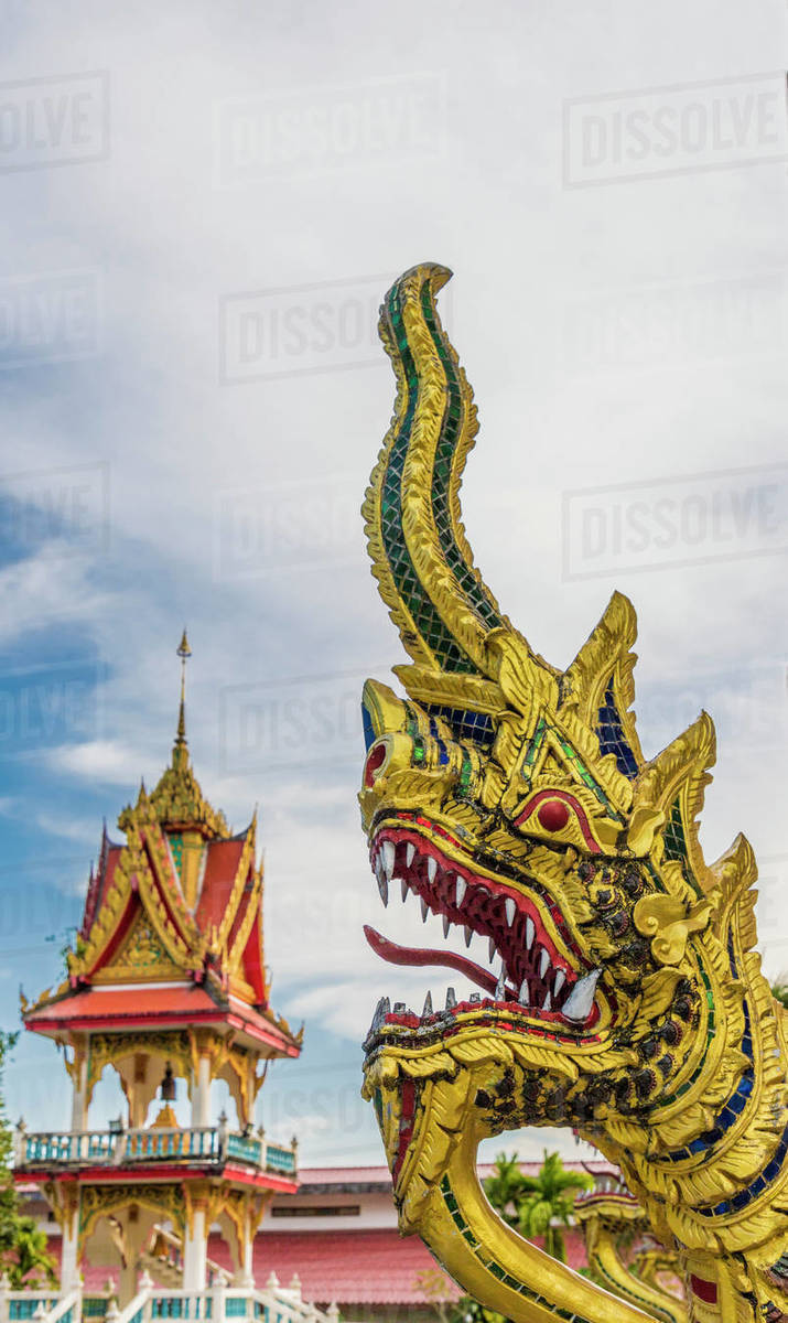 Serpentine dragons on a temple at the Office of National Buddhism, in ...
