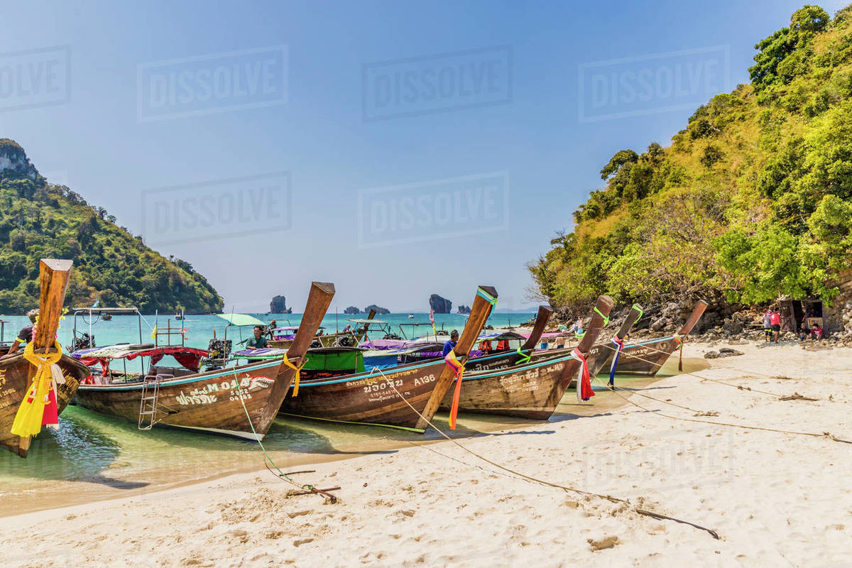 Long tail boats on Tup Island in Ao Nang, Krabi, Thailand, Southeast ...
