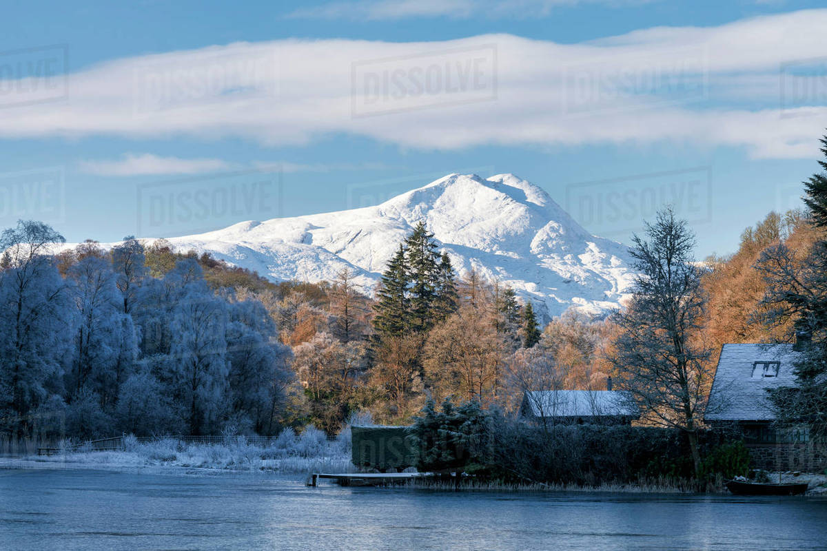 Loch Ard, Aberfoyle, and Ben Lomond in mid-winter, Loch Lomond and the ...