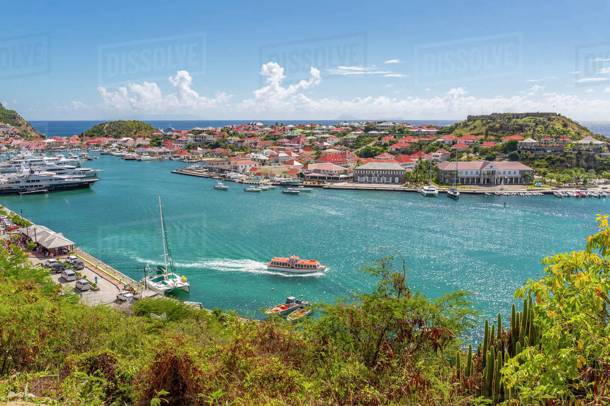 Elevated view of the harbour, Gustavia, St. Barthelemy (St. Barts) (St ...