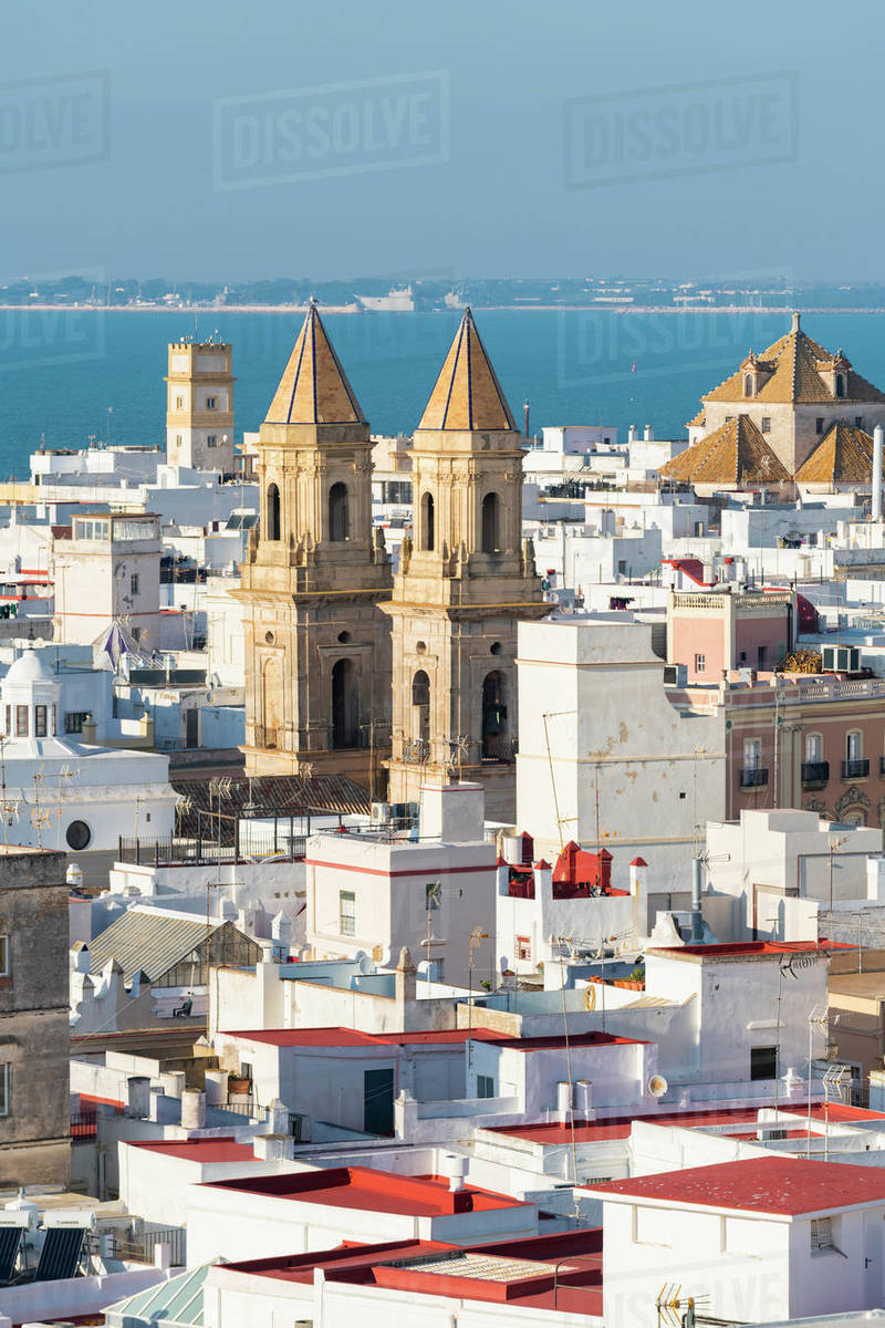 Rooftops and St. Anthony of Padua seen from the Tavira Tower Cadiz ...