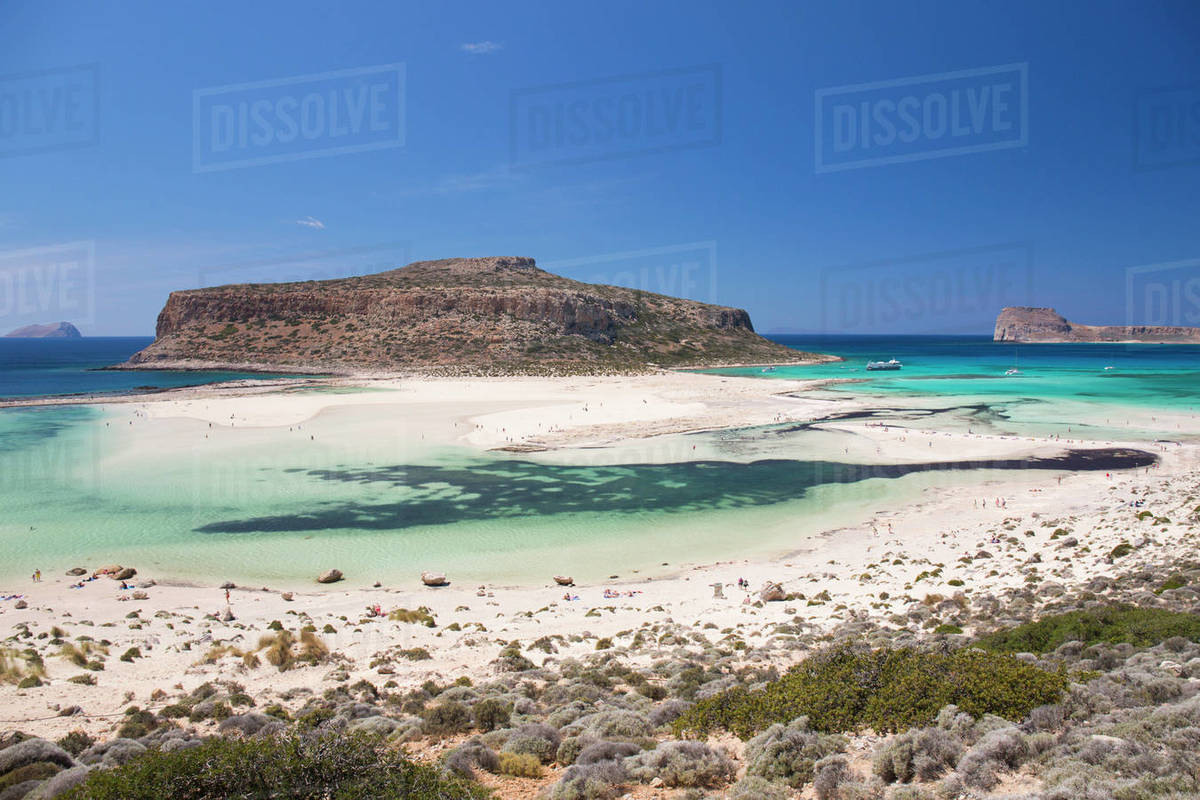 View over Balos Beach to Gramvousa Bay and the island of Imeri ...