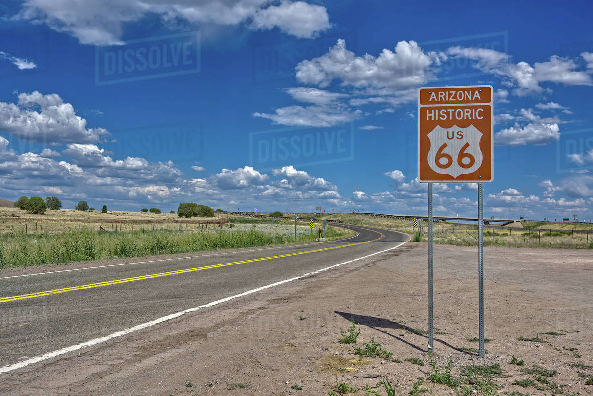 A road sign marking the Historic Route 66 just west of Ash Fork ...