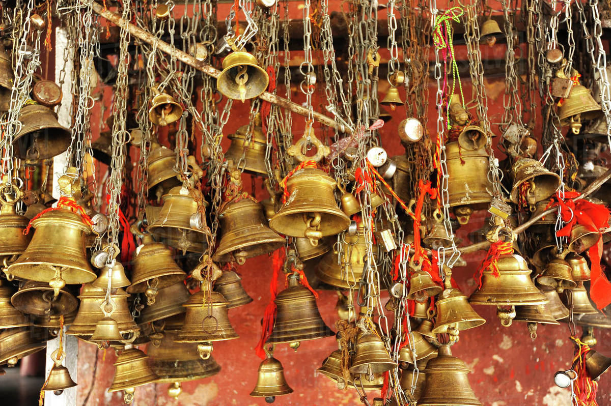 Ritual bells for worshippers at the entrance to the Hindu Sivadol ...