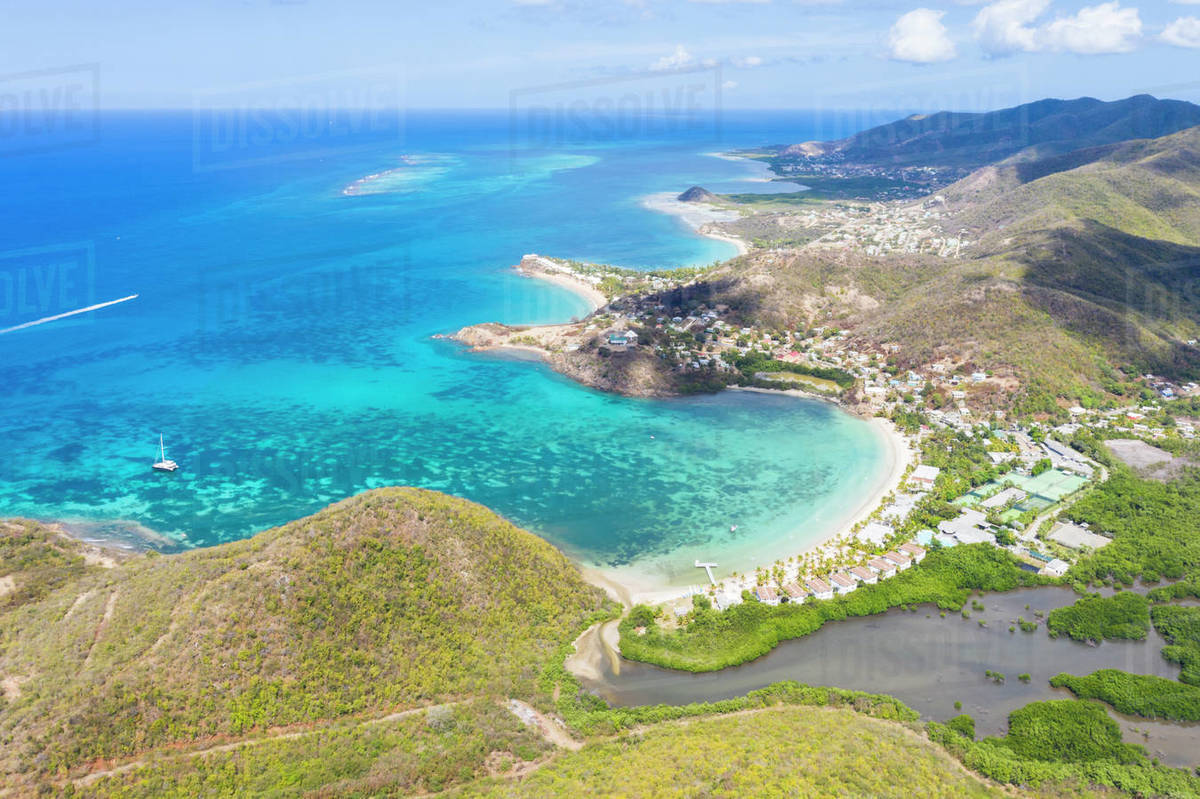 Aerial panoramic by drone of Carlisle Bay Beach and Caribbean Sea ...