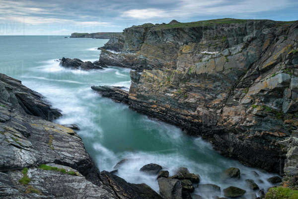 Dramatic cliffs on Anglesey's north west coast, Anglesey, North Wales ...