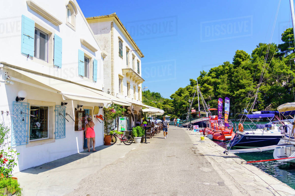 The pretty town of Gaios, the main port and harbour on the island ...