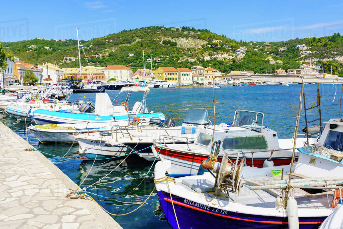 The pretty town of Gaios, the main port and harbour on the island ...