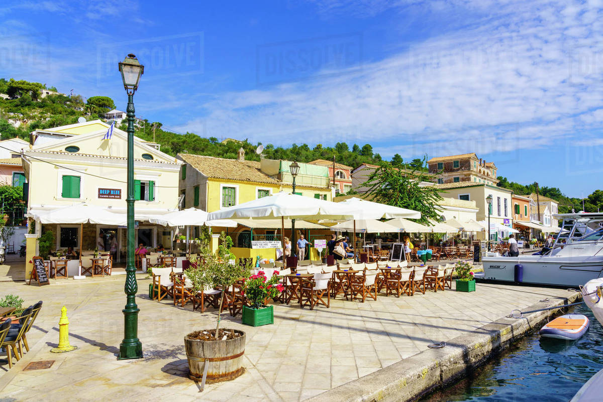 The pretty town of Gaios, the main port and harbour on the island ...