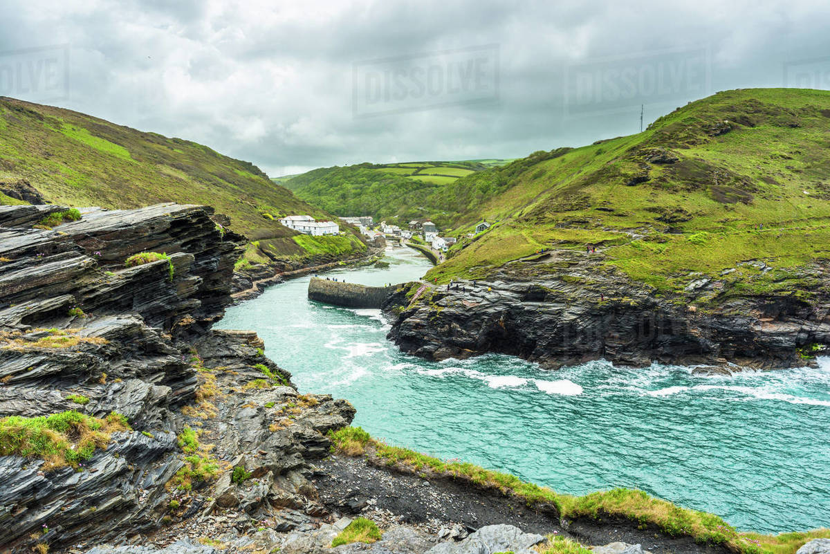 Dramatic coastal scenery looking towards the village of Boscastle from ...