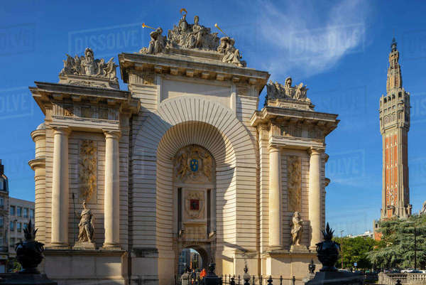 The Porte de Paris with the Belfry of the City Hall, Lille, Nord ...