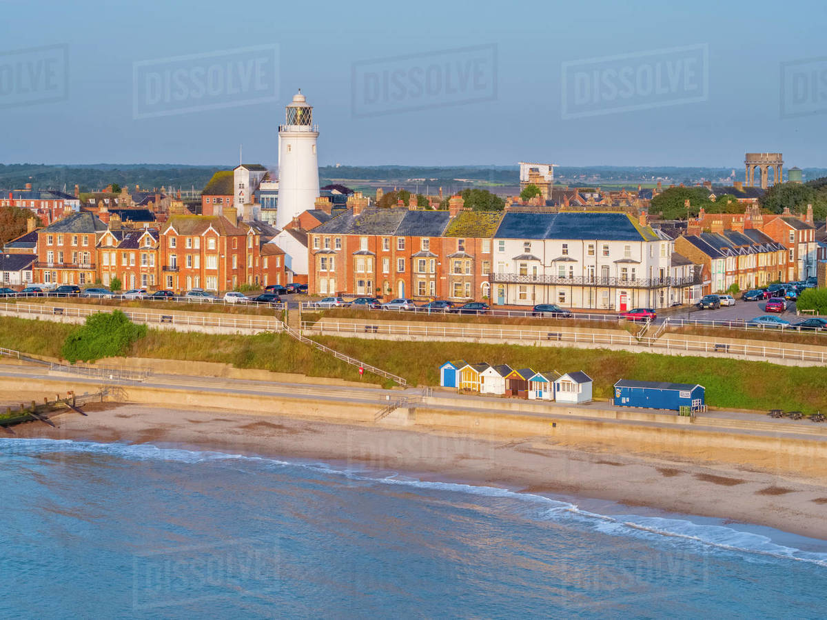 View by drone of Southwold Lighthouse, Southwold, Suffolk, England ...