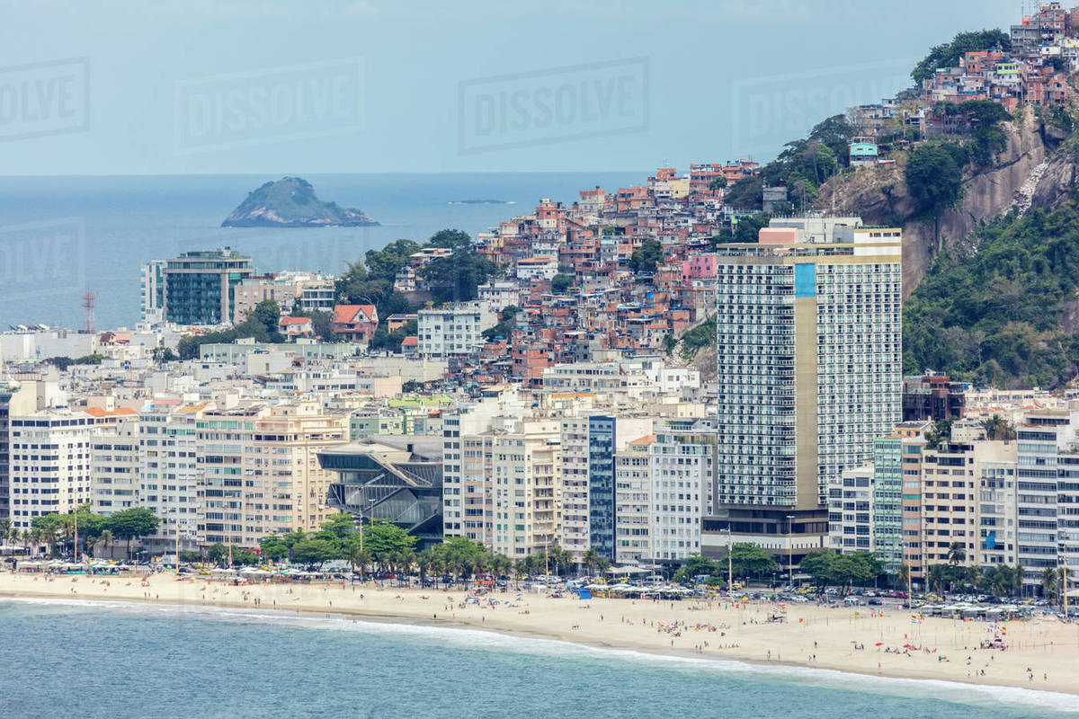 Elevated view of Copacabana Beach, apartment blocks and the Pavao ...