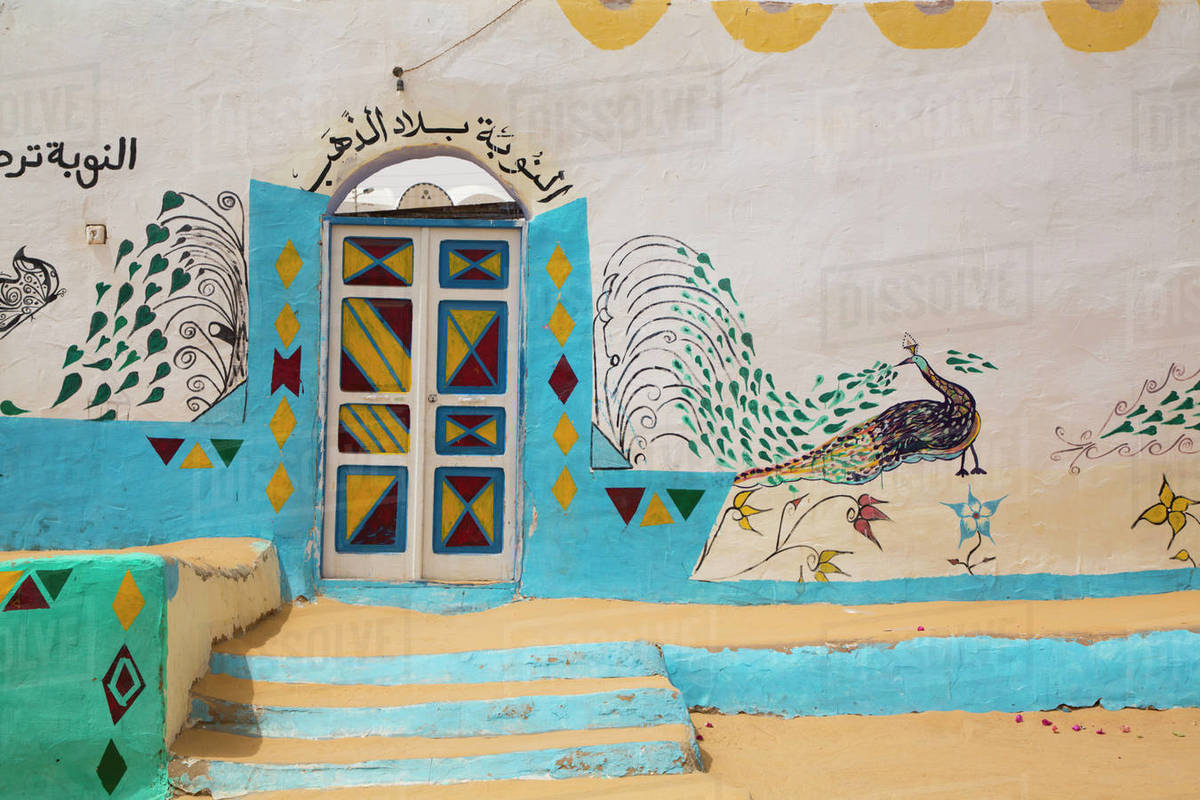 Painted Buildings, Nagaa Suhayi Gharb, Nubian Village, Aswan, Egypt ...