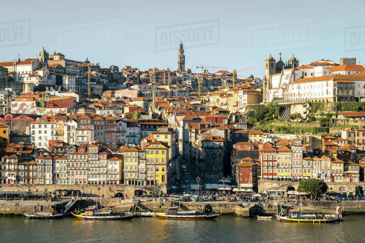 The view over the Douro River looking towards the Ribeira district of ...