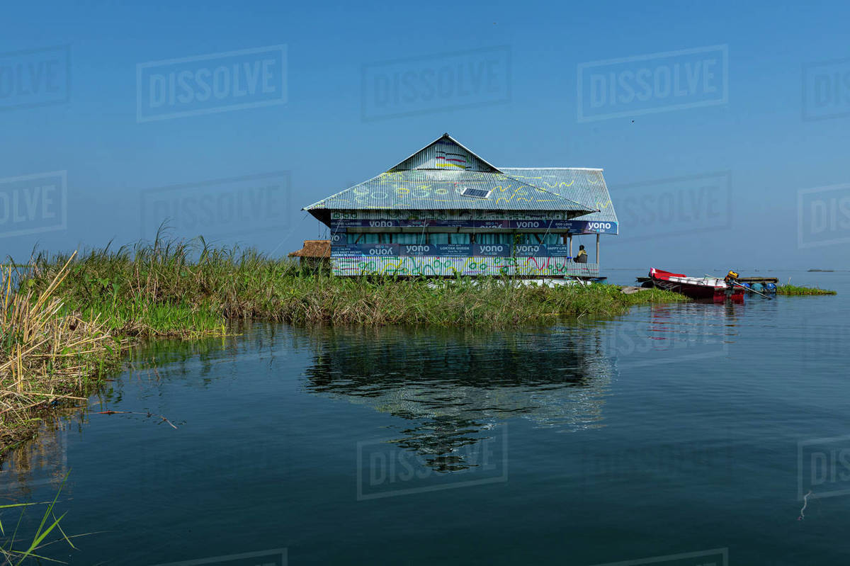 Fisher house on a phumdi (floating island), Loktak Lake, Moirang ...