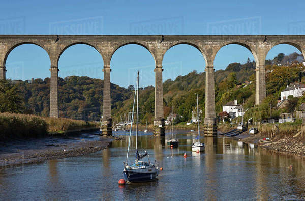 A railway viaduct across the River Tamar, at Calstock, on the Devon ...
