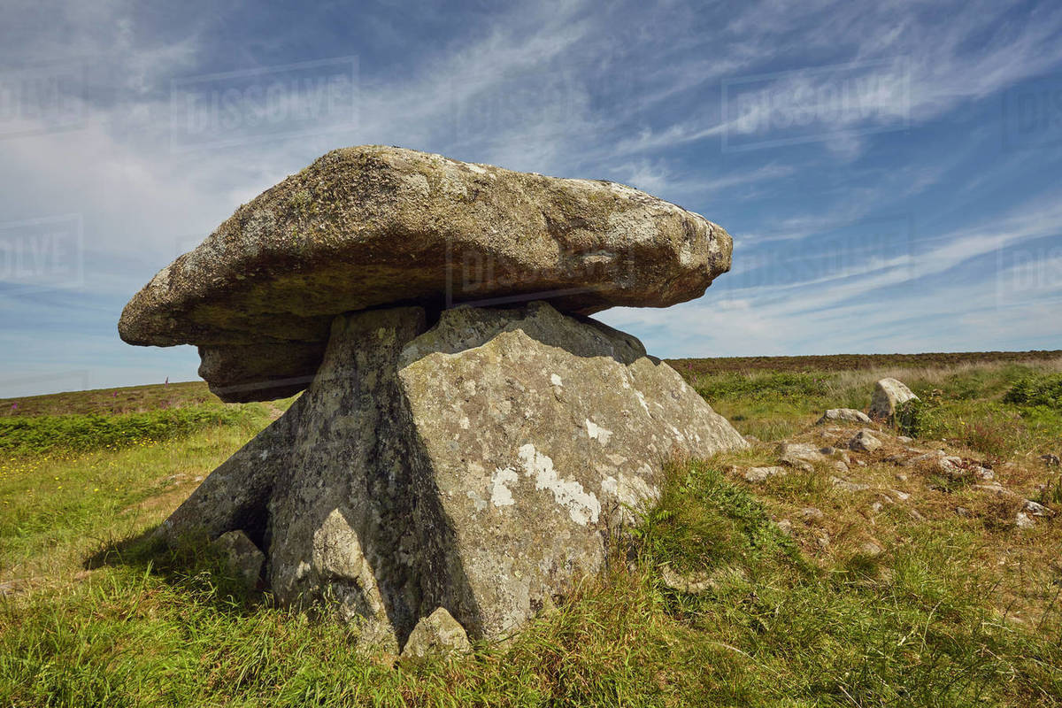 Granite blocks in the prehistoric remains of a Neolithic burial chamber ...