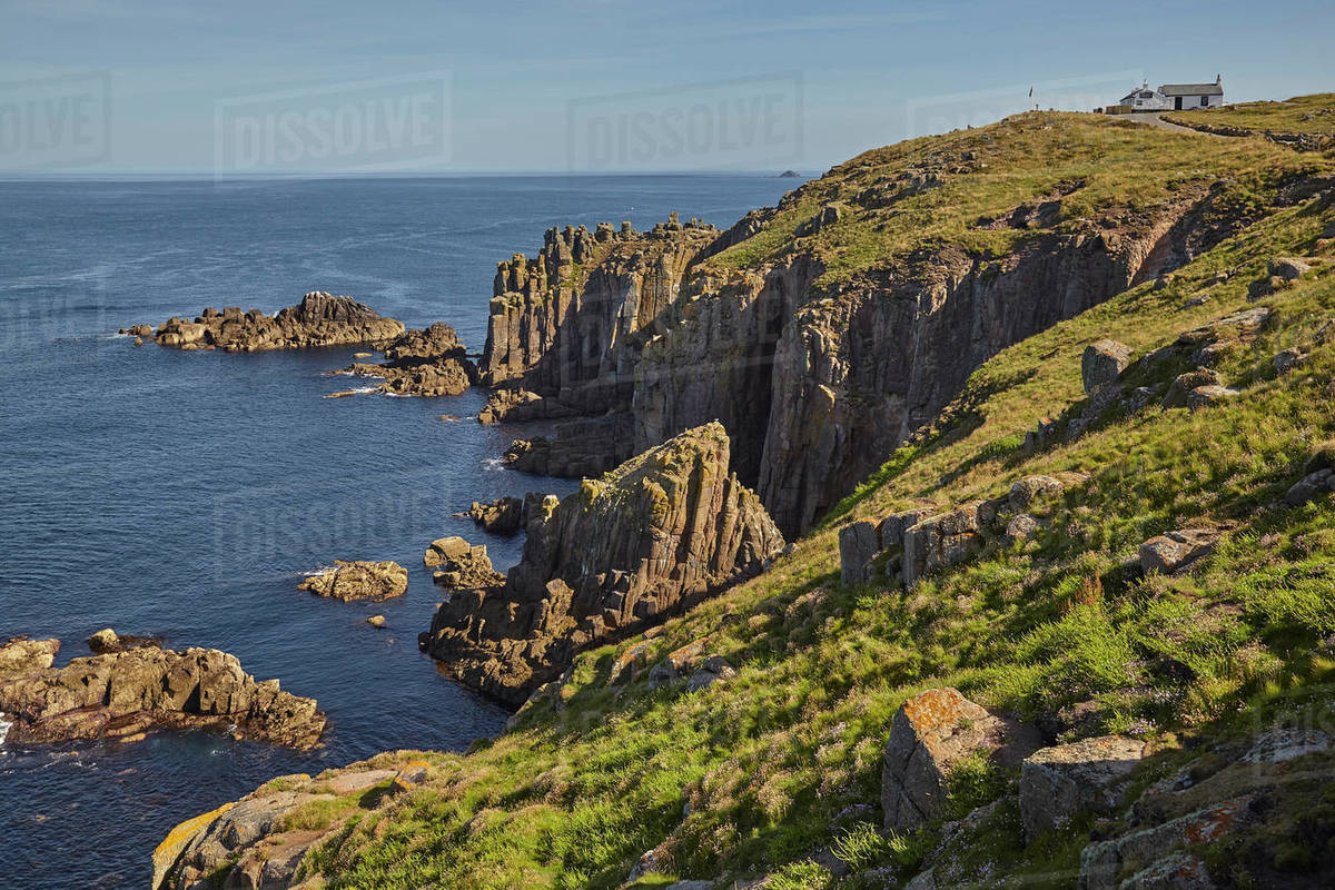 The rugged cliffs of Land's End, Britain's most southwesterly point, in ...