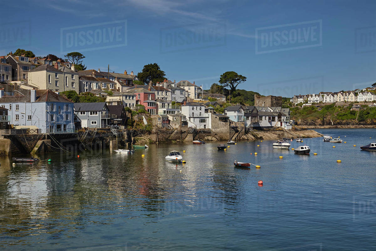 The riverside village of Polruan, in the mouth of the River Fowey, near ...