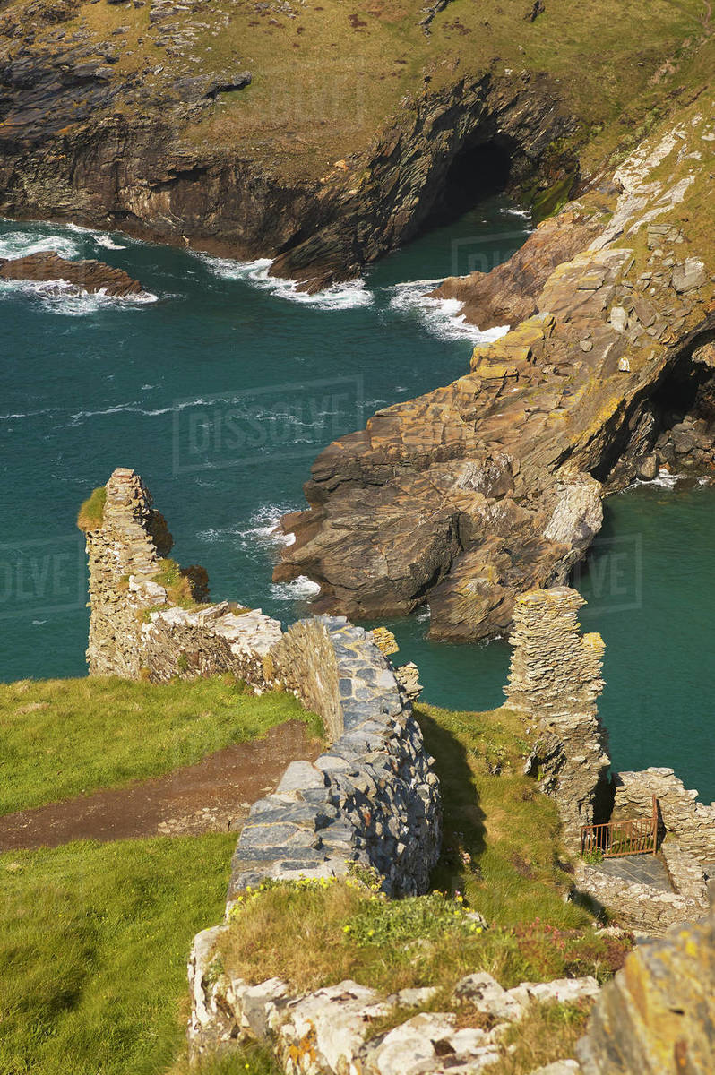 The Medieval ruins of Tintagel Castle, allegedly the birthplace of King ...