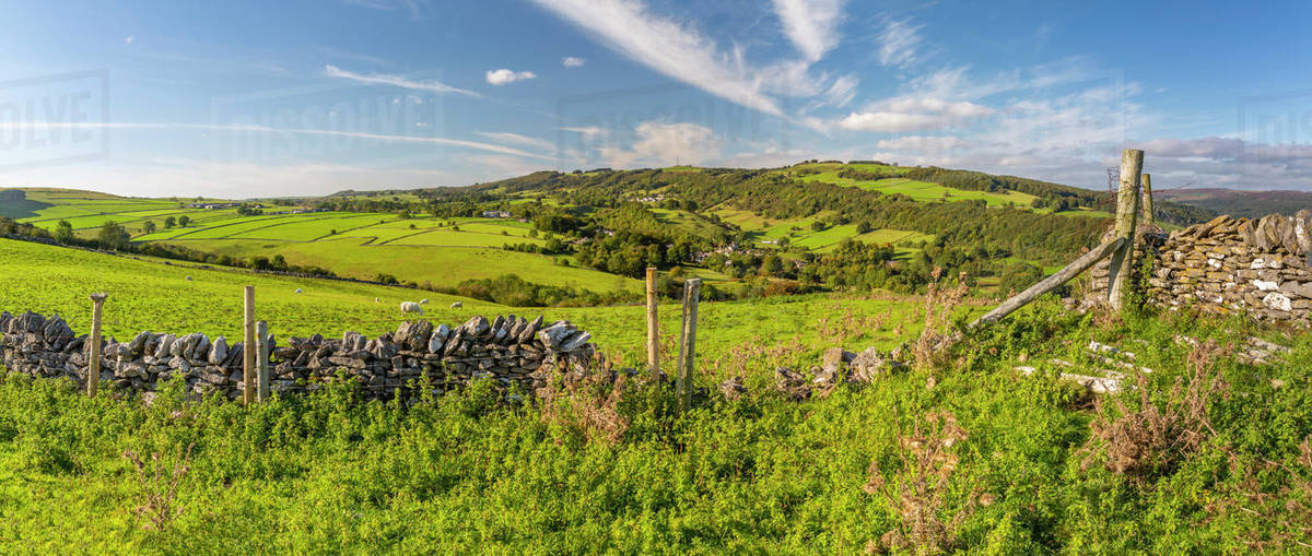 View of dry stone wall and Coombs Dale toward Stoney Middleton, Calver ...