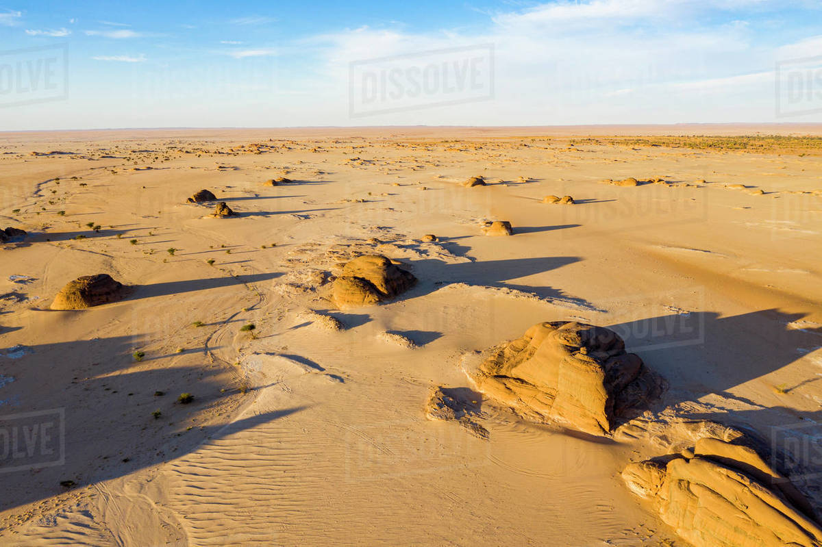 Aerial of beautiful rock formations in the Djado plateau, Tenere Desert ...