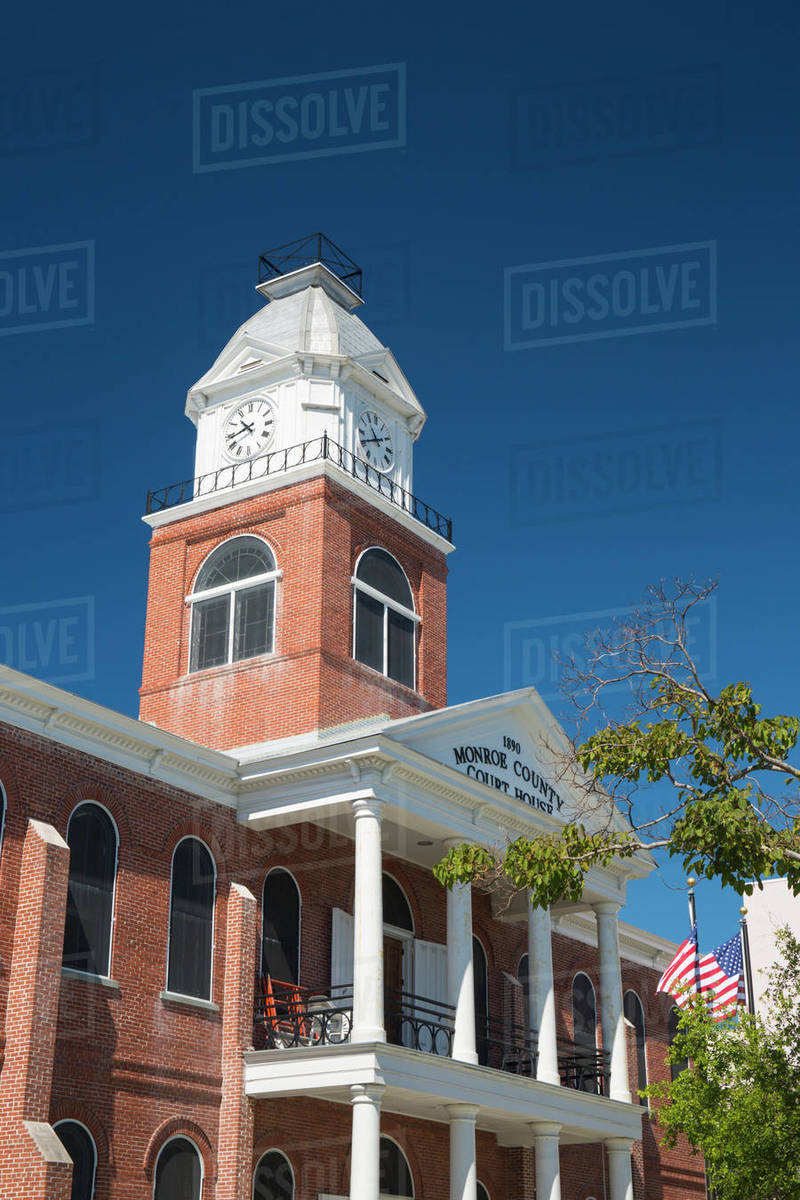 Victorian brick-built clock tower of the Monroe County Court House, Old ...