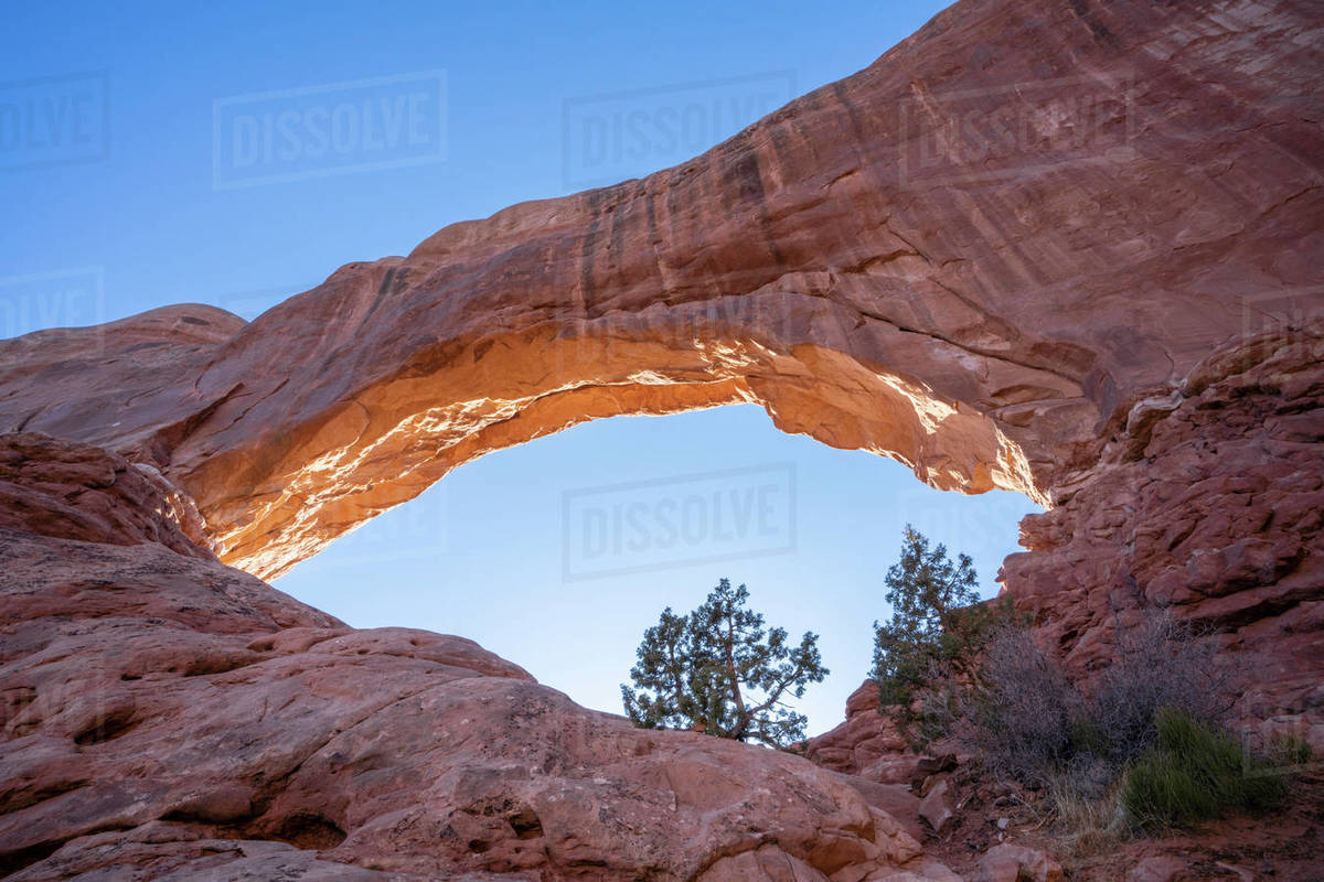 View through Windows Arch, Arches National Park, Utah, United States of ...