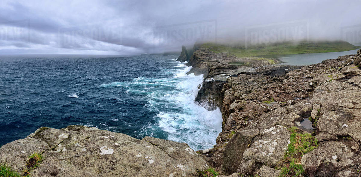 Panorama of Bosdalafossur, a waterfall that flows from the lake ...