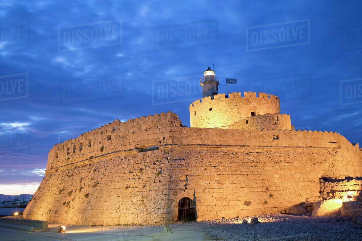 Evening, St. Nicholas Fort, Rhodes, Dodecanese Island Group, Greek ...