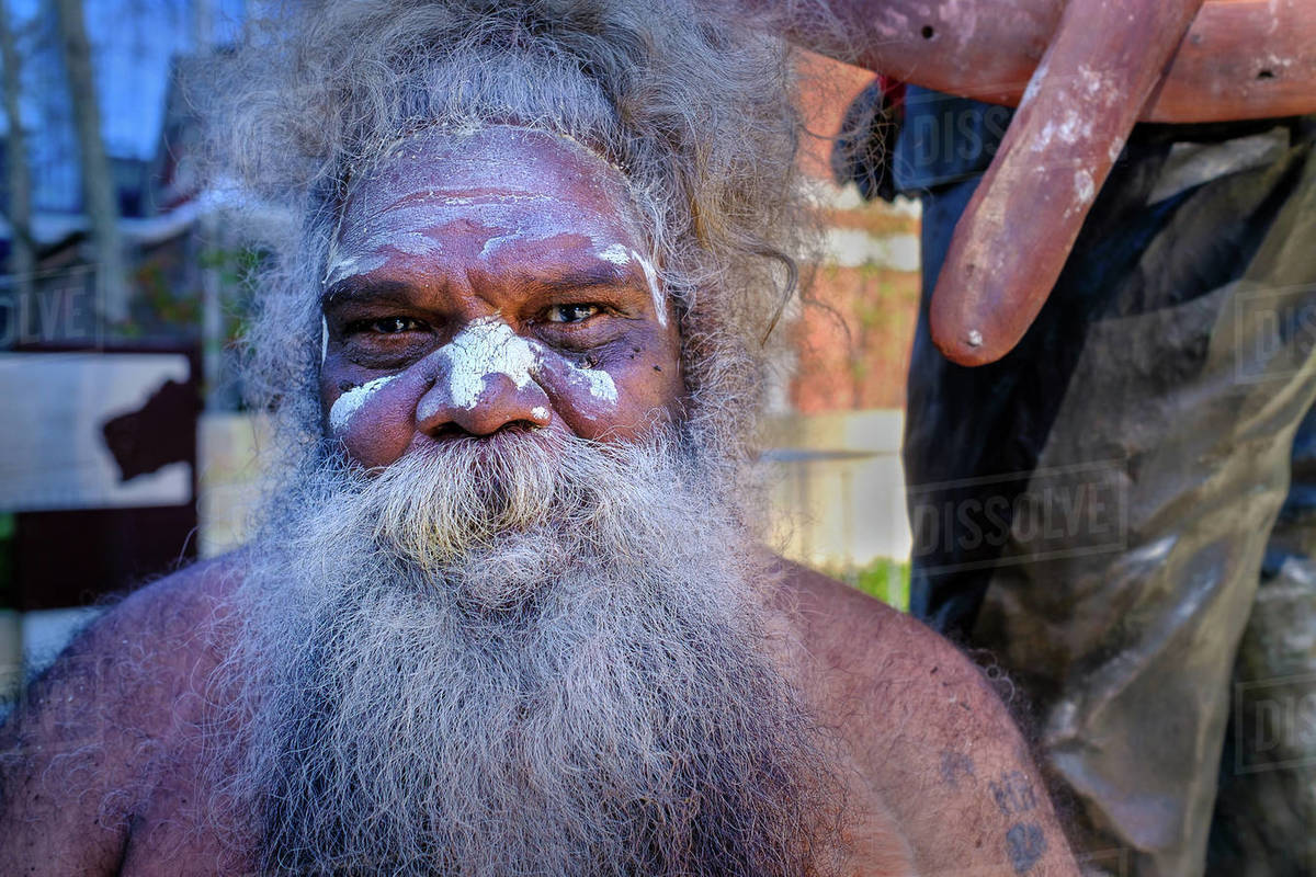 Portrait of Australian Aboriginal man with tribal paint, Perth, Western ...