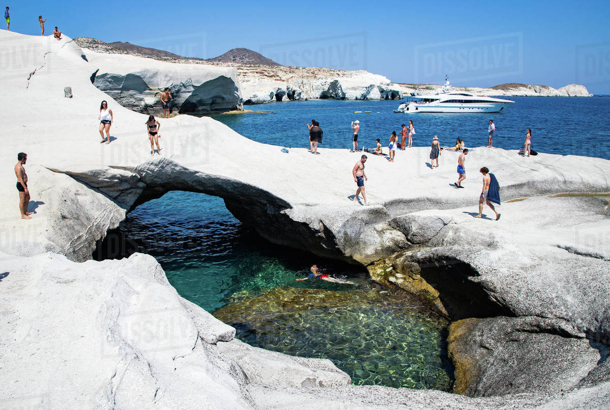 Volcanic rock formations at Sarakiniko on north coast, Sarakiniko ...
